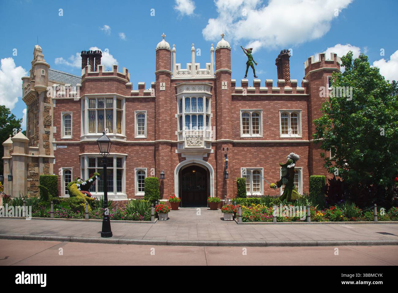 The Aligator, Captain Hook pirate and Peter Pan topiary and castle at the United Kingdom ...