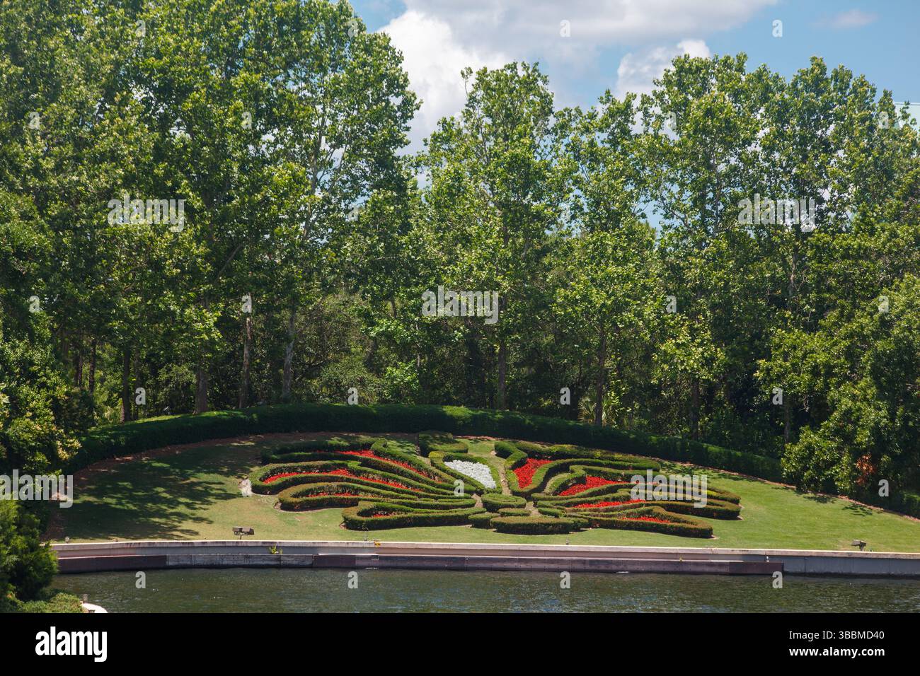 The World Showcase lake symmetric landscaped gardens, at Epcot ...