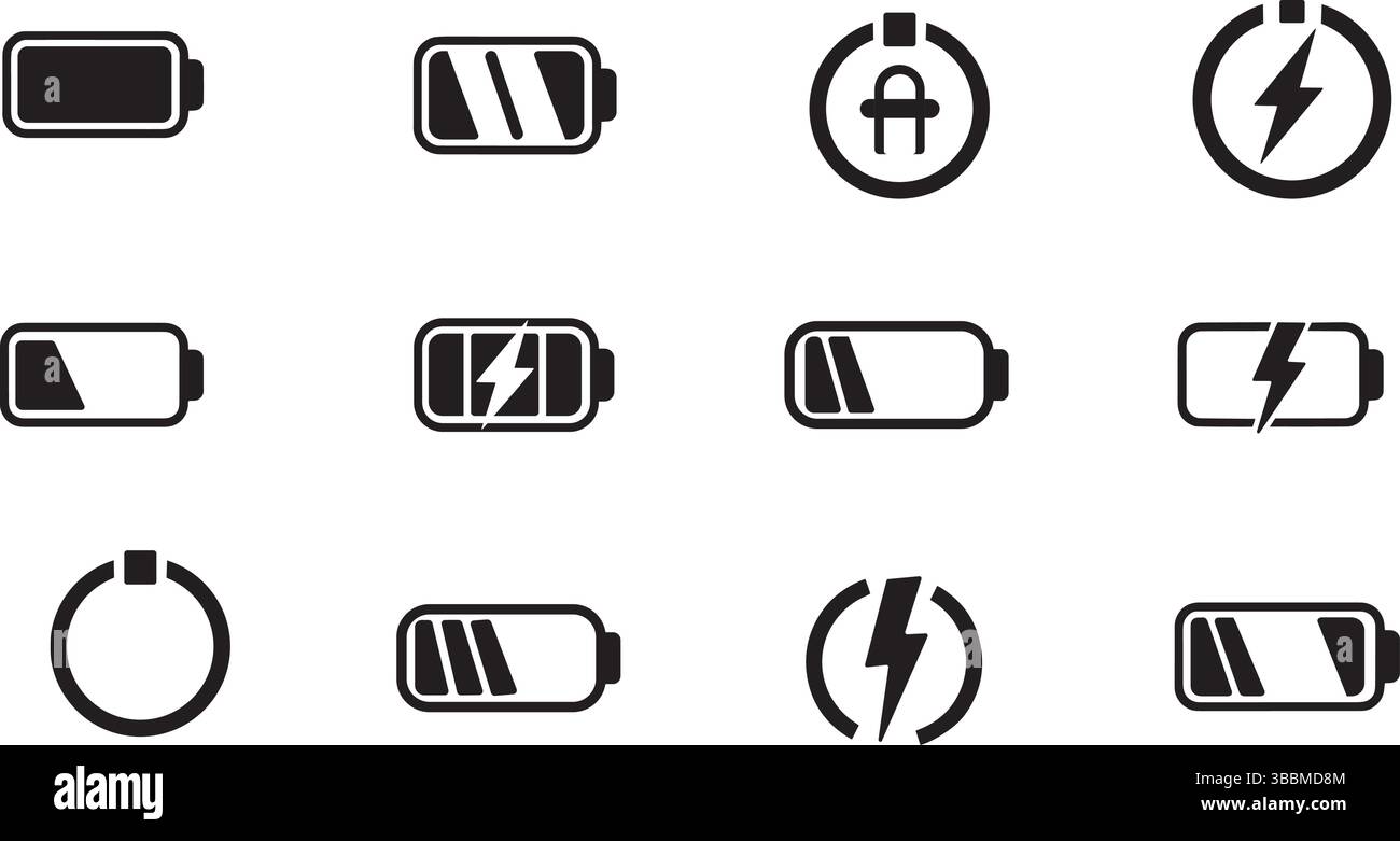 Battery Level Symbols Powerfully Charged or Low Energy Signs Stock ...