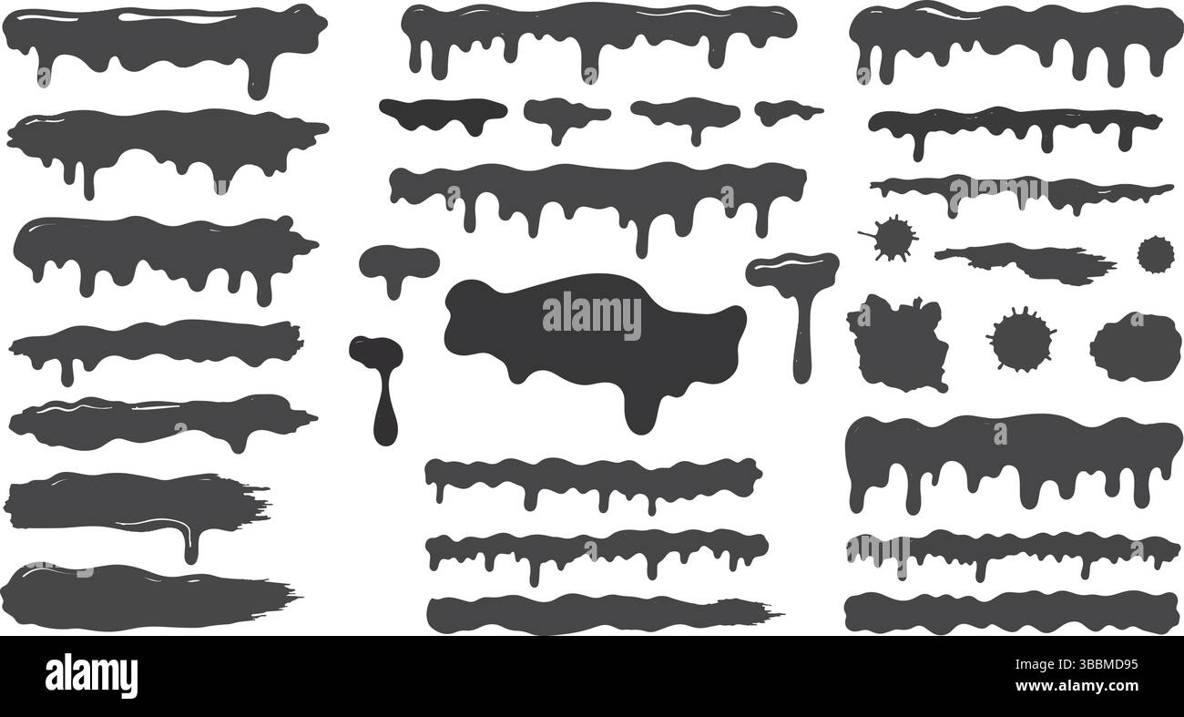 Abstract Ink Drip and Fluid Stain Black Paint Splash Vector Brush Set ...