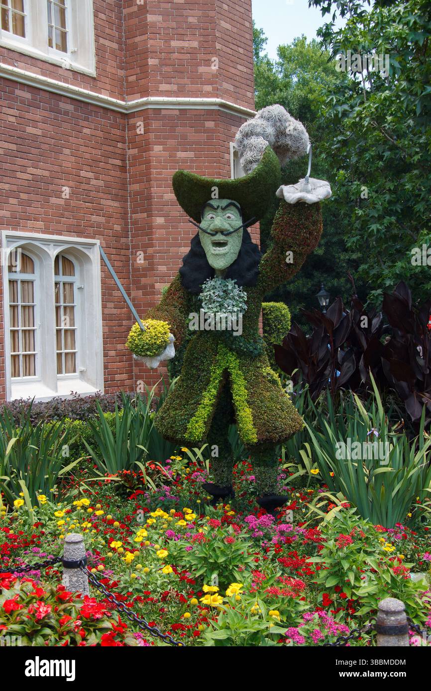 The Captain Hook pirate topiary and castle at the United Kingdom ...