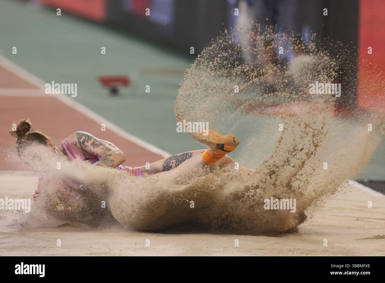 Turkey's Tugba Danismaz competes during the women's triple jump event ...