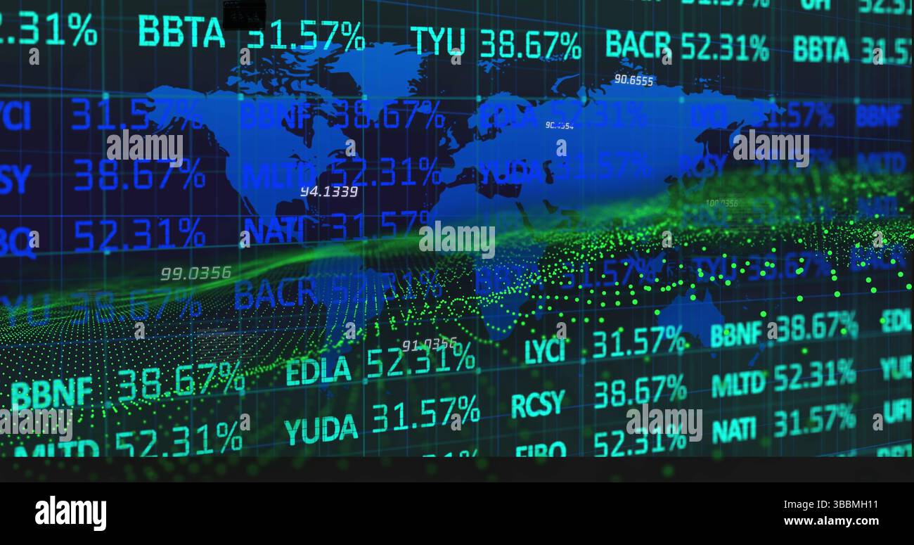 Image of numbers changing and data processing with globe and world map ...