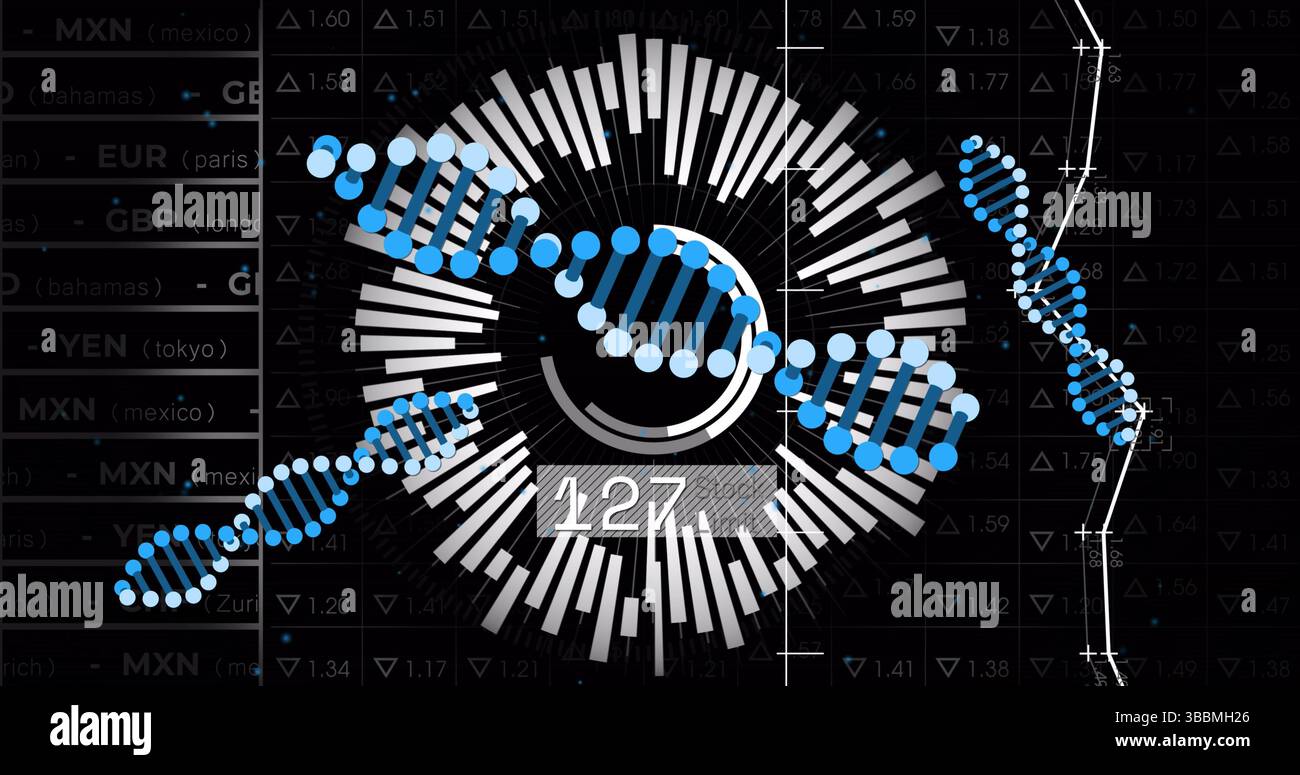 Image of dna strand over data processing Stock Photo - Alamy