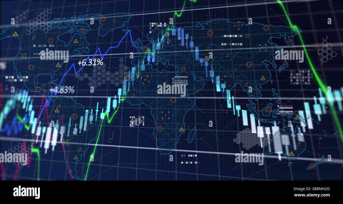 Displaying candlestick chart tracing trend lines in digital trading ...