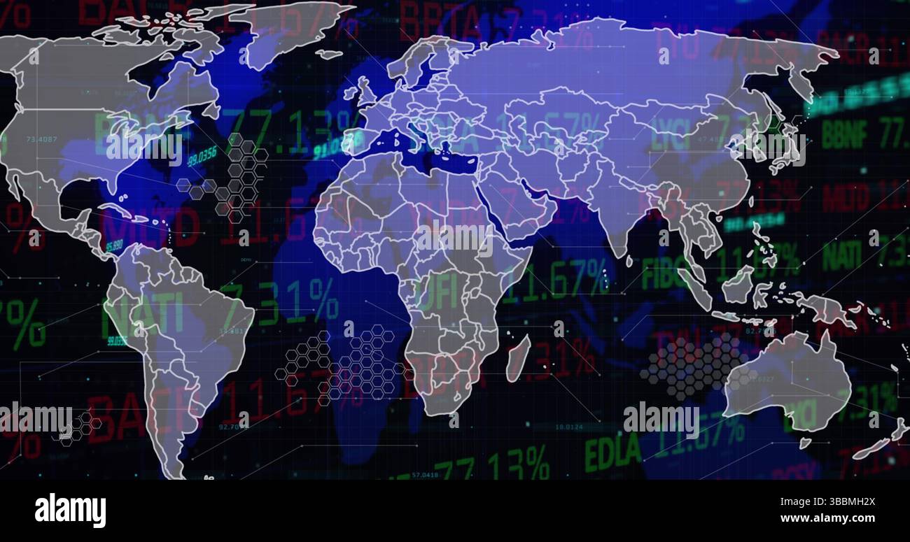 Image of financial data processing over world map Stock Photo - Alamy