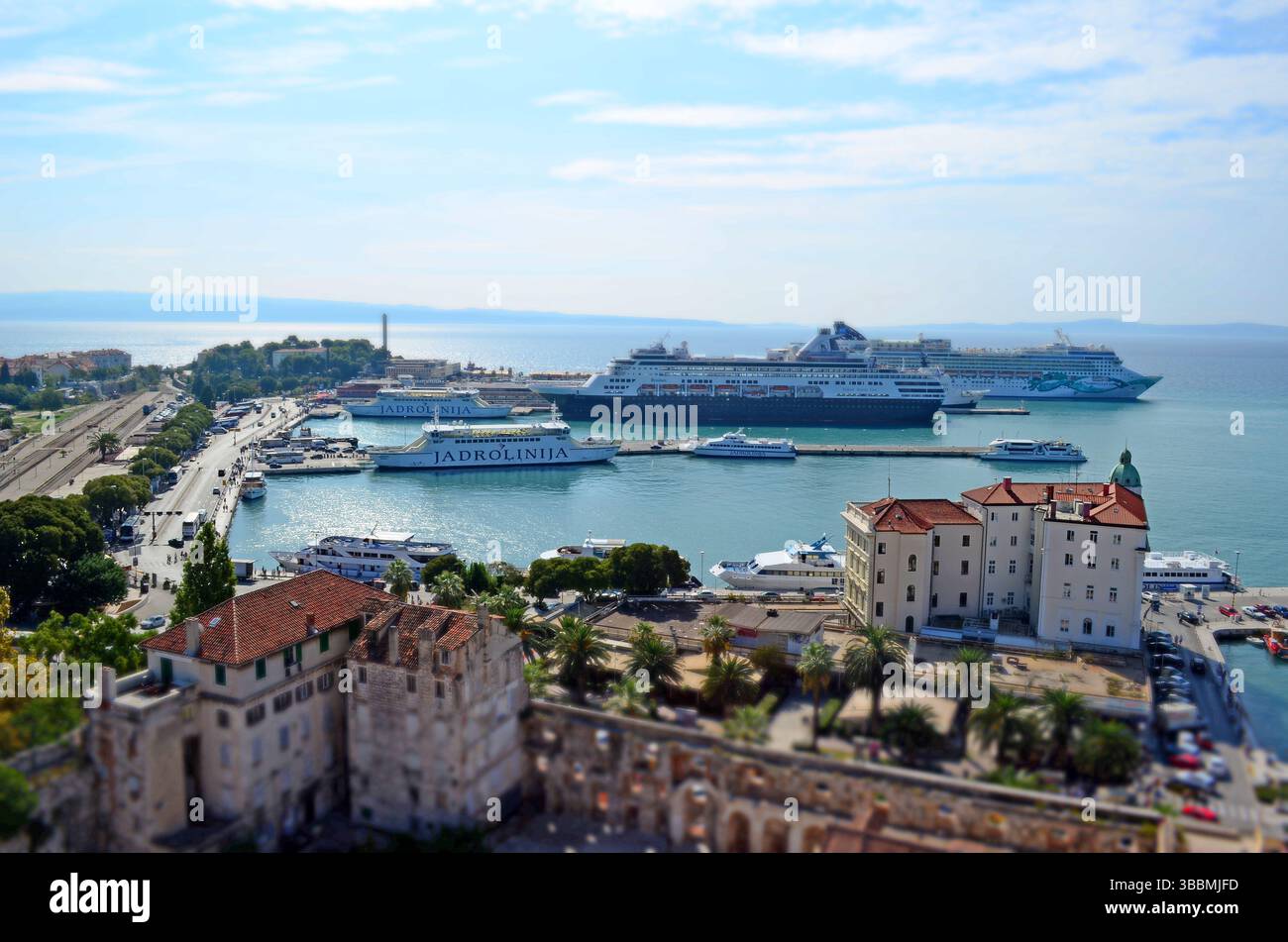 Split, Croatia - October 2, 2015: Aerial view of the Port of Split with ...