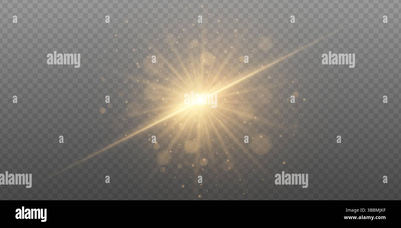 Golden light flare with sparkling glow and shiny burst. Abstract ...