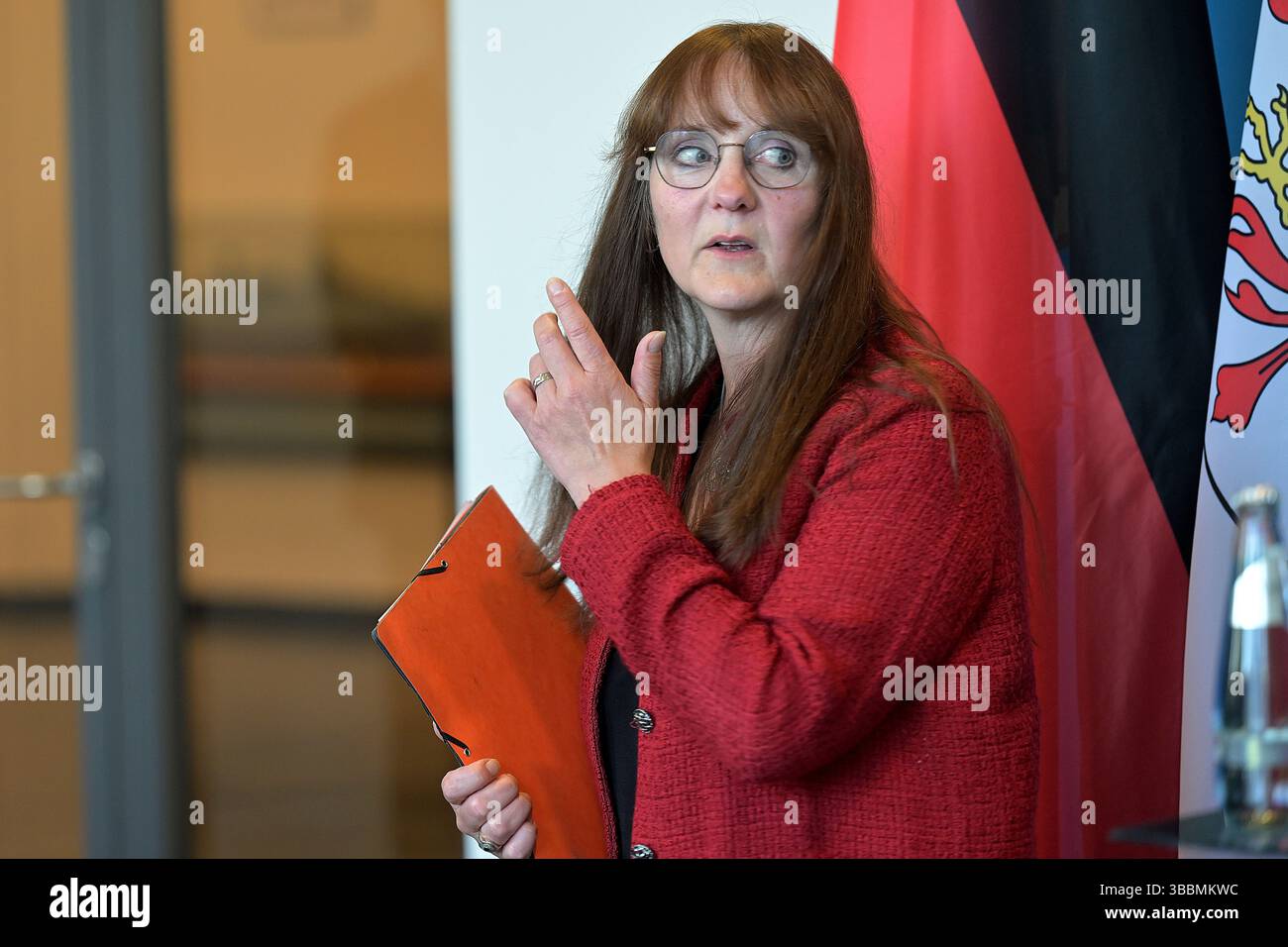 Potsdam, Germany. 16th May, 2025. Brandenburg's Interior Minister Katrin Lange (SPD) leaves a ...