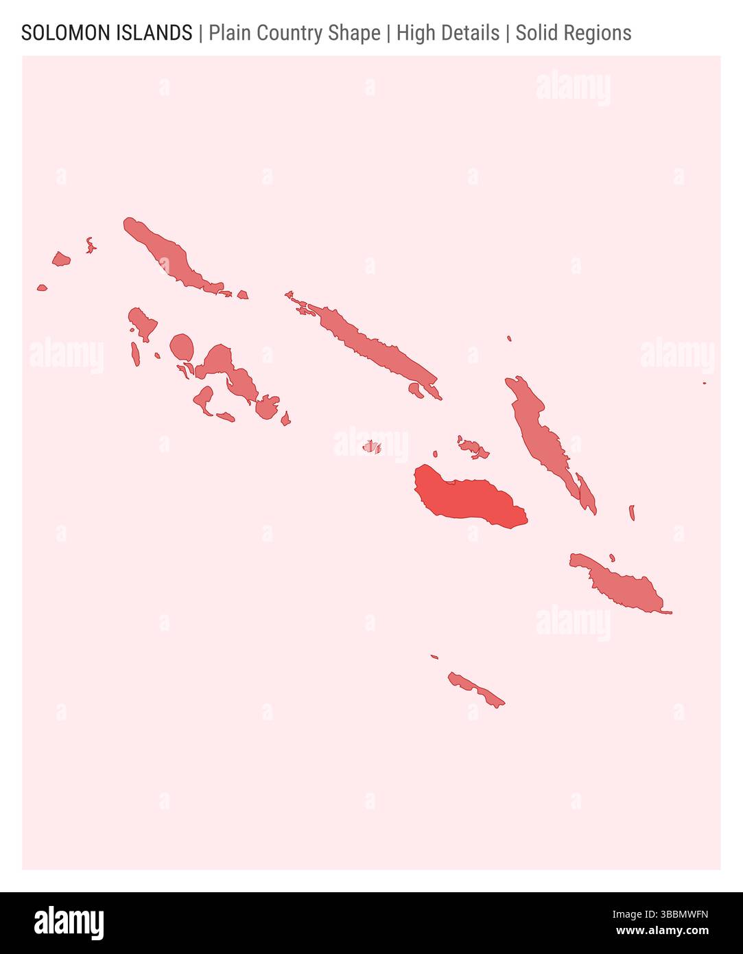 Solomon Islands plain country map. High details. Solid regions style. Shape of Solomon Islands ...