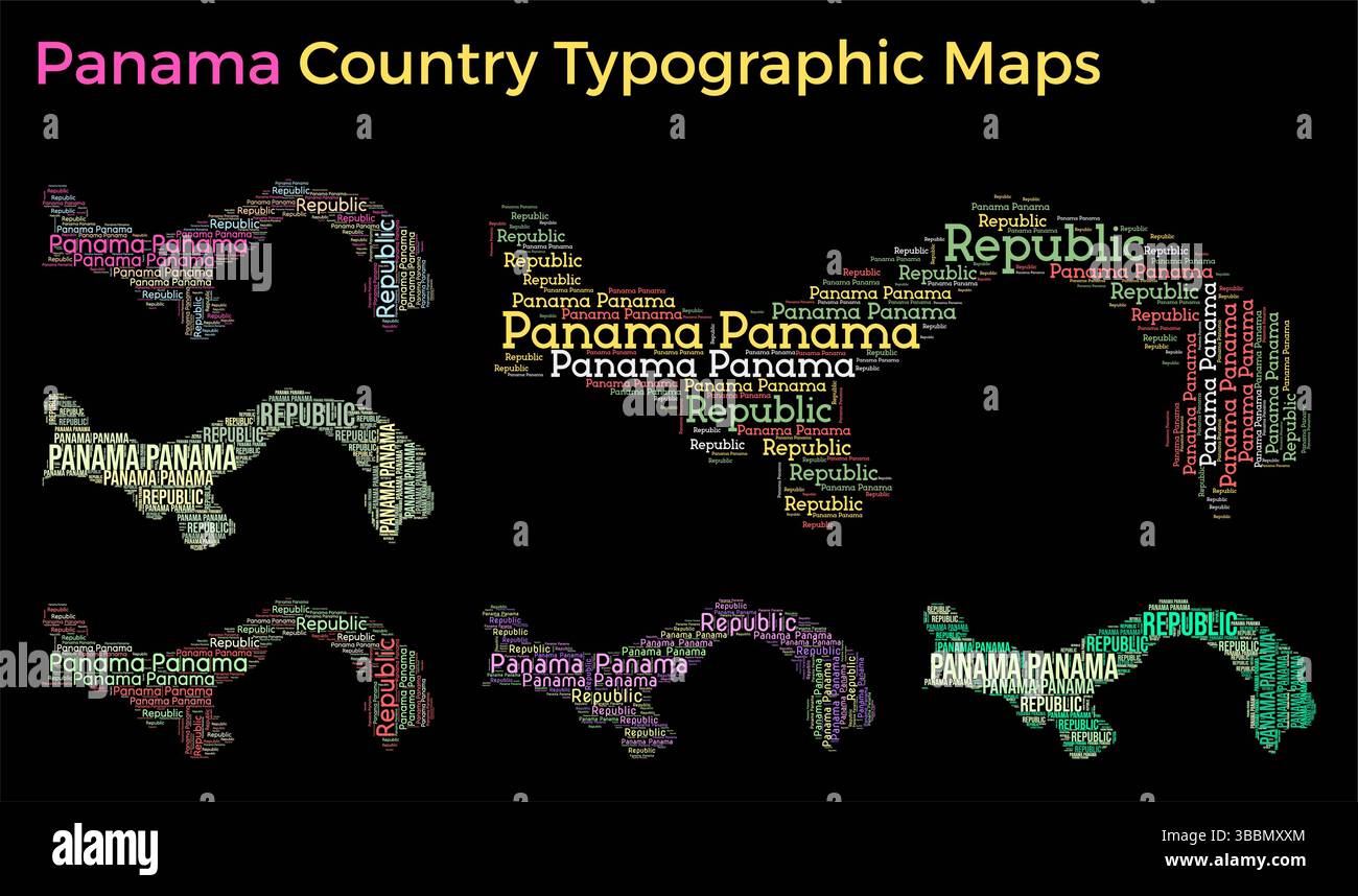 Panama. Set of typography style country illustrations. Panama map shape ...