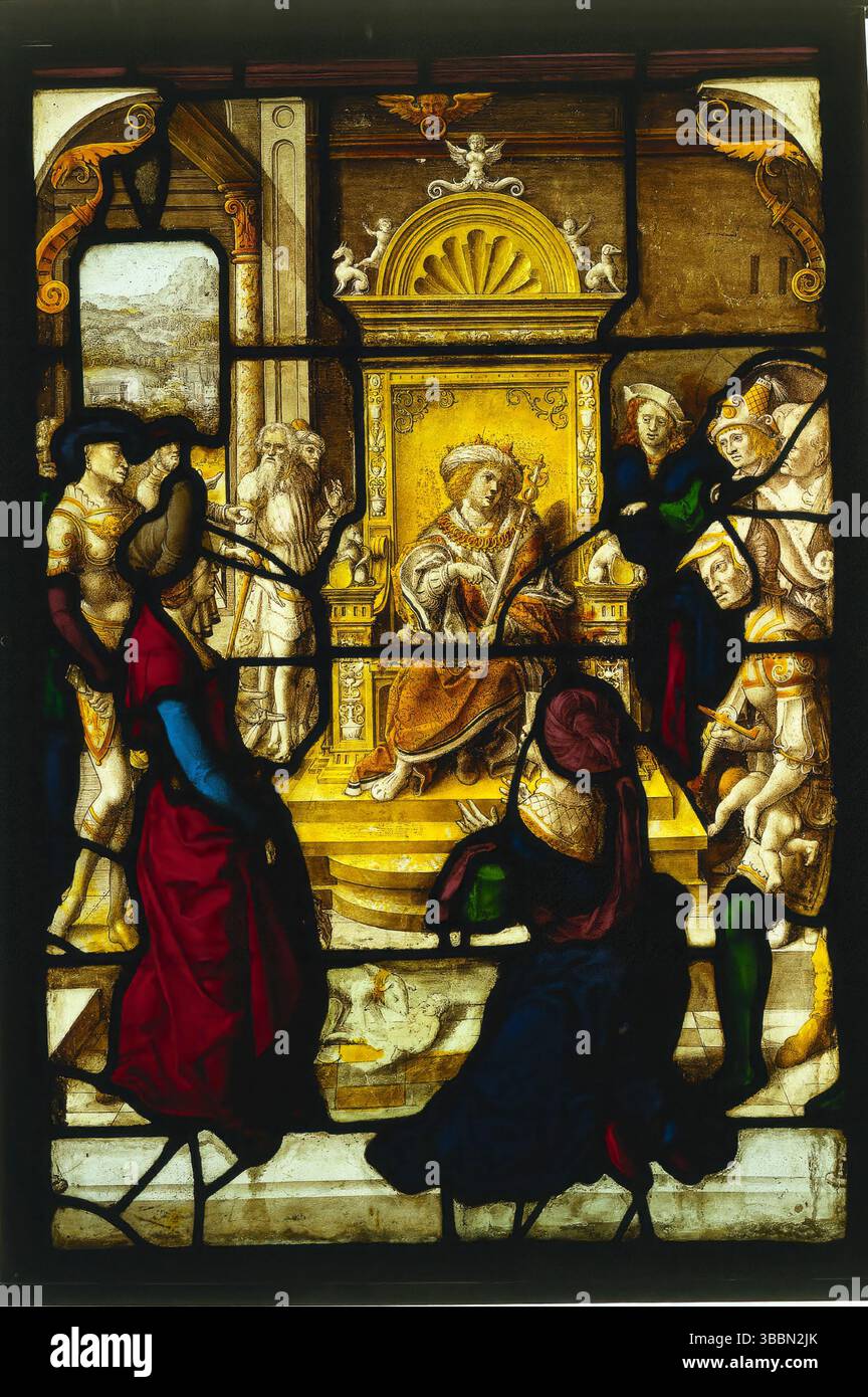 The Judgment of Solomon. Dirk Vellert. c. 1530. Stained glass Stock ...