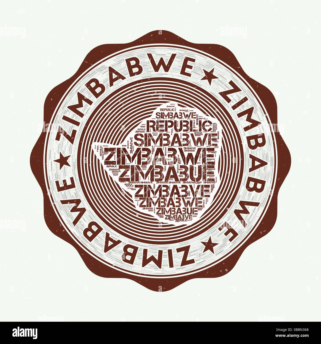 Zimbabwe seal. Country round logo with the shape of Zimbabwe and the ...
