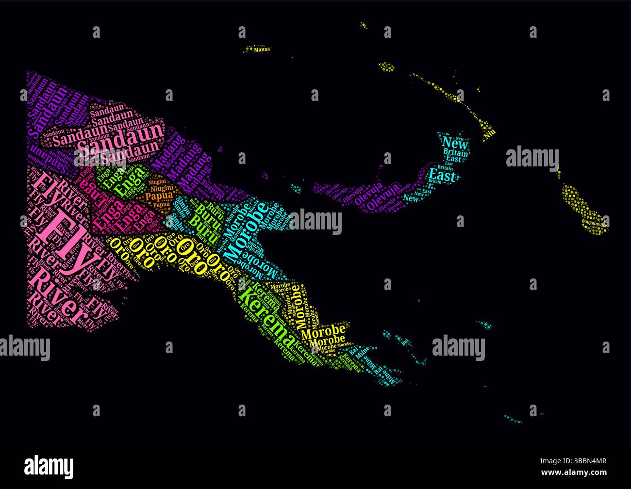 Papua New Guinea Word Cloud. Region names of the country in English ...