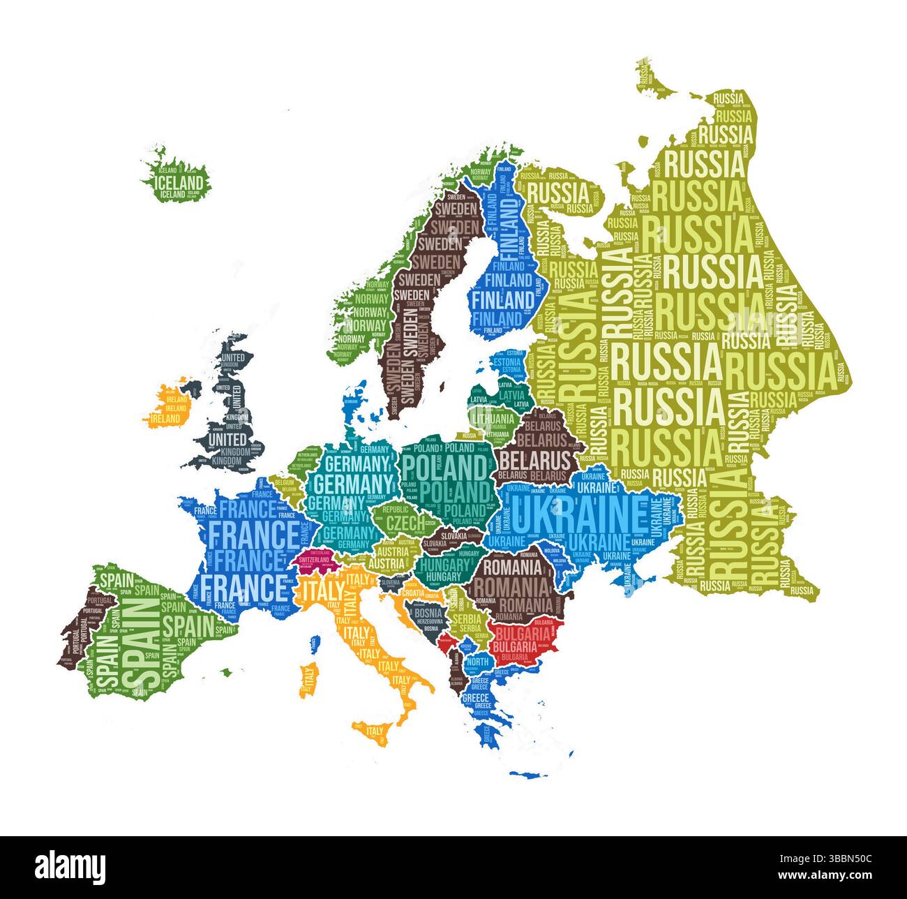 Europe shape. Continent word cloud with country division. Europe ...