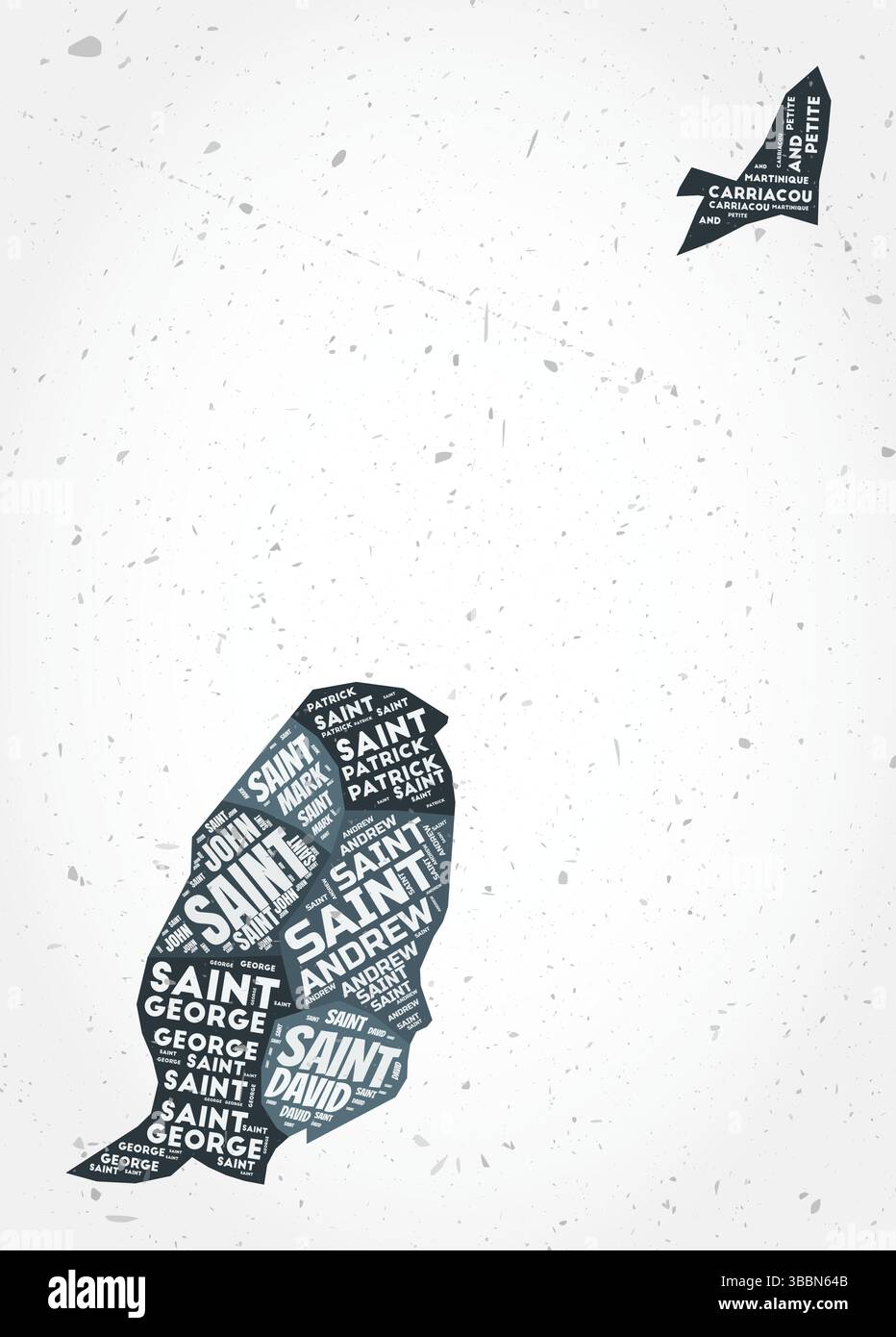 Grenada regions word clouds. Country shape on textured background ...