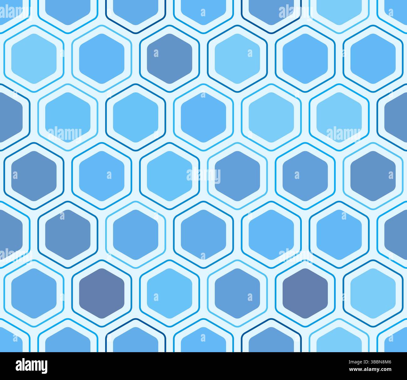 Honeycomb mosaic background. Rounded hexagons mosaic pattern with inner solid cells. Blue color ...