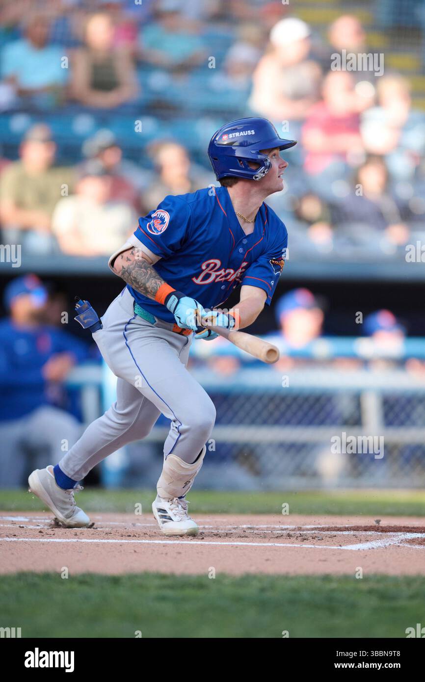 Brooklyn Cyclones AJ Ewing (29) follows through on a swing during a ...