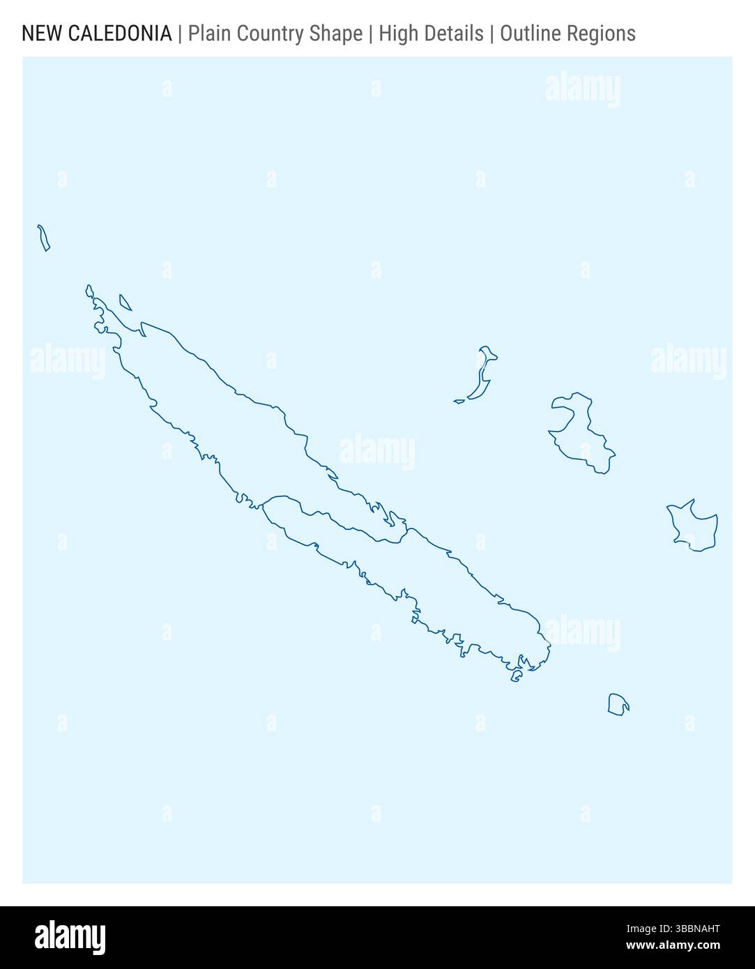 New Caledonia plain country map. High details. Outline regions style ...