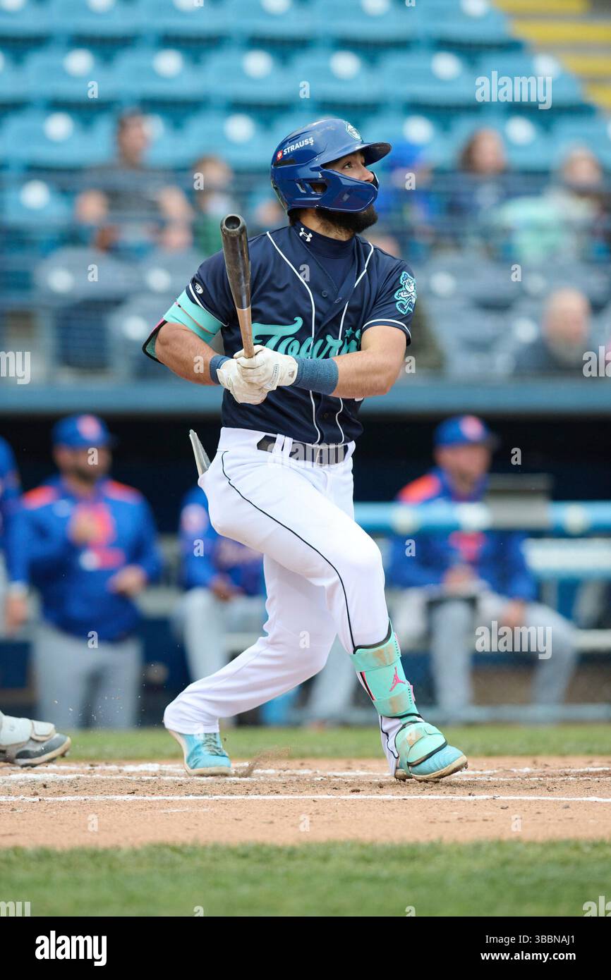 Asheville Tourists Alejandro Nunez (9) swings at a pitch during a game ...