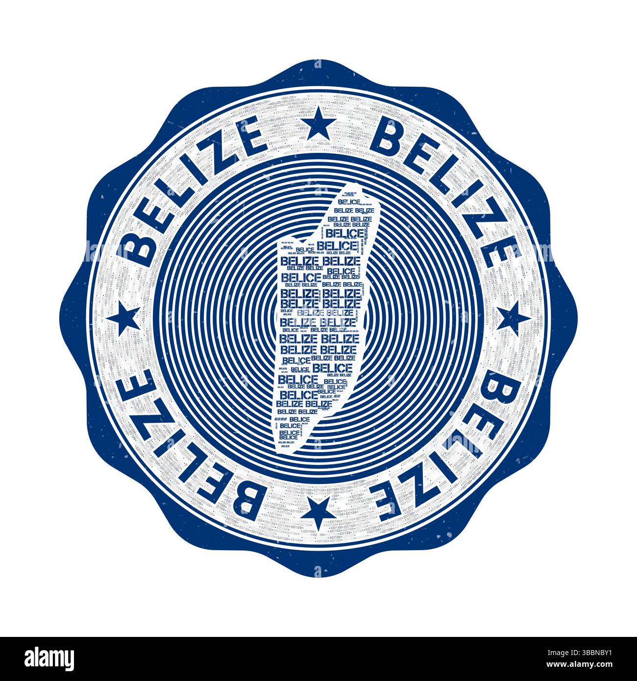 Belize seal. Country round logo with shape of Belize and country name in multiple languages ...