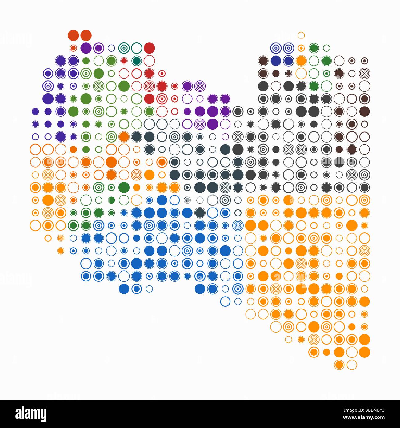 Libya, shape of the country built of colored cells. Digital style map ...