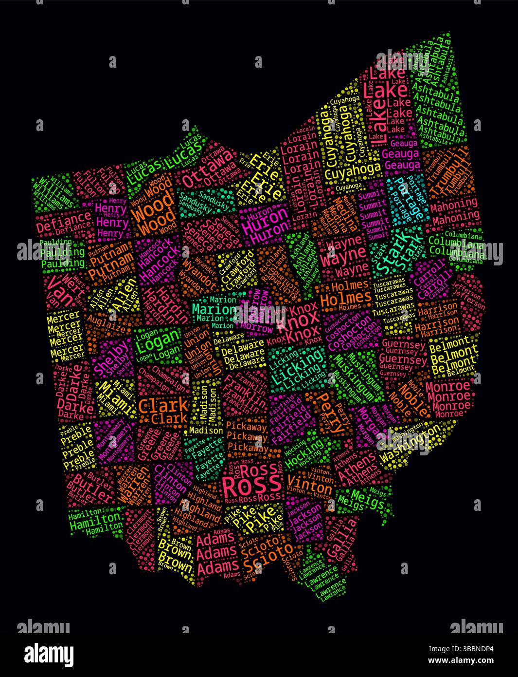 Ohio Word Cloud. Bright neon style design on dark background. Region ...