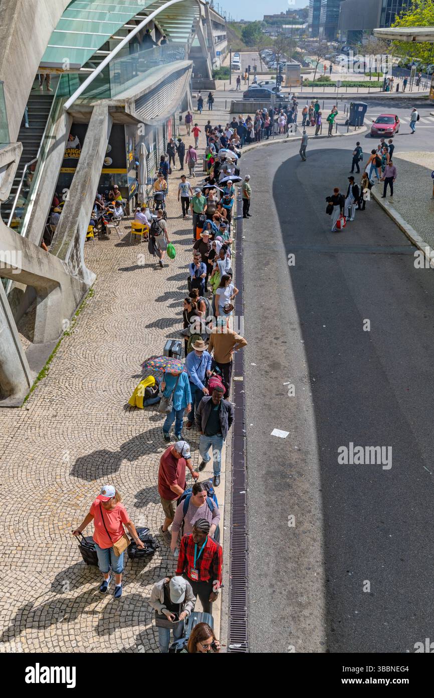 Lisbon, Portugal: April 28, 2025: Crowded bus stop during the Iberian ...