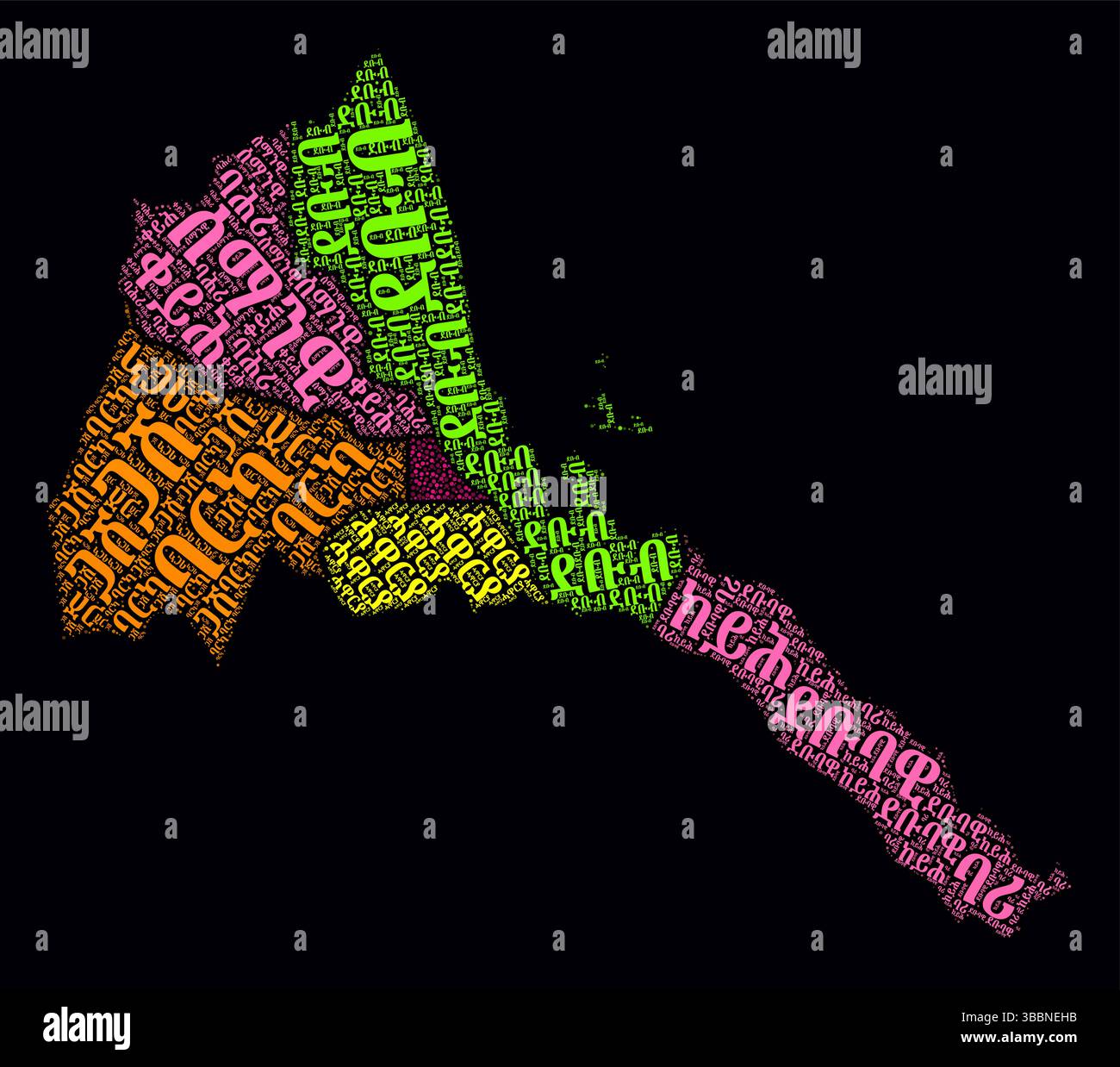 Eritrea Regions Word Clouds. Bright neon style design on dark ...