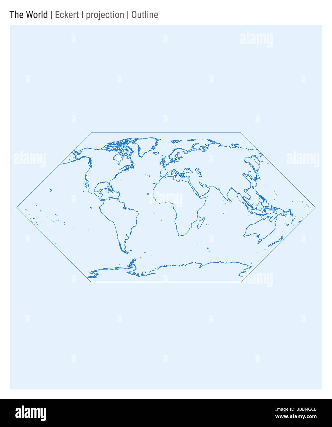 World Map. Eckert I projection. Outline style. High Detail World map ...