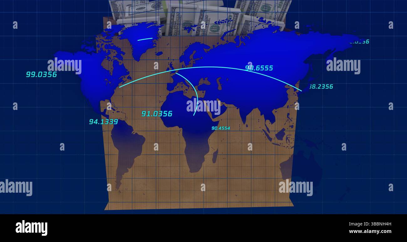 Image of world map over bug with cash Stock Photo - Alamy