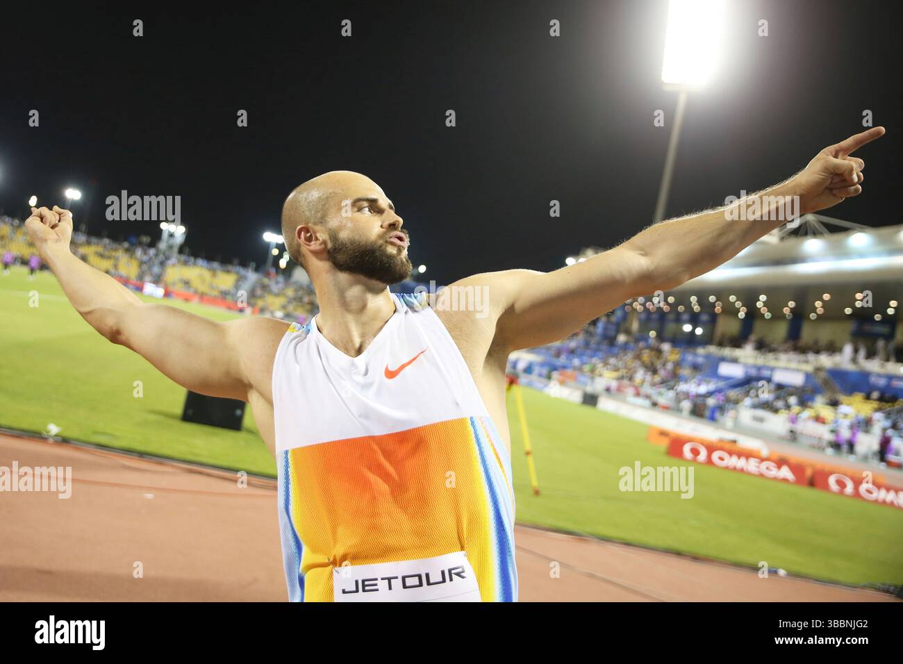 Germany's Julian Weber celebrates after winning the men's javelin event ...