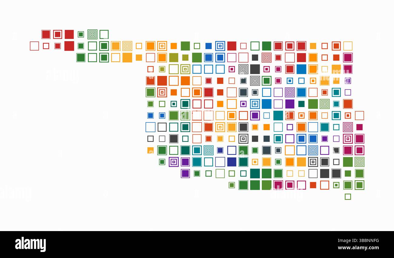 Oklahoma, shape of the state built of colored cells. Digital style map ...