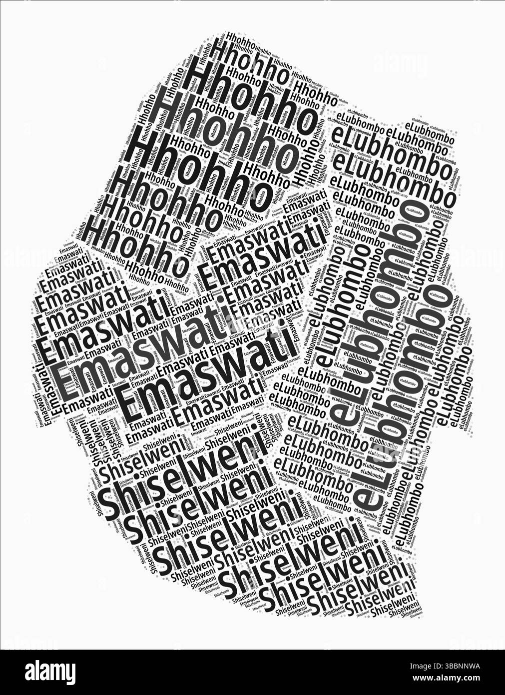 Eswatini Text Style Regions. Country region names word clouds in ...