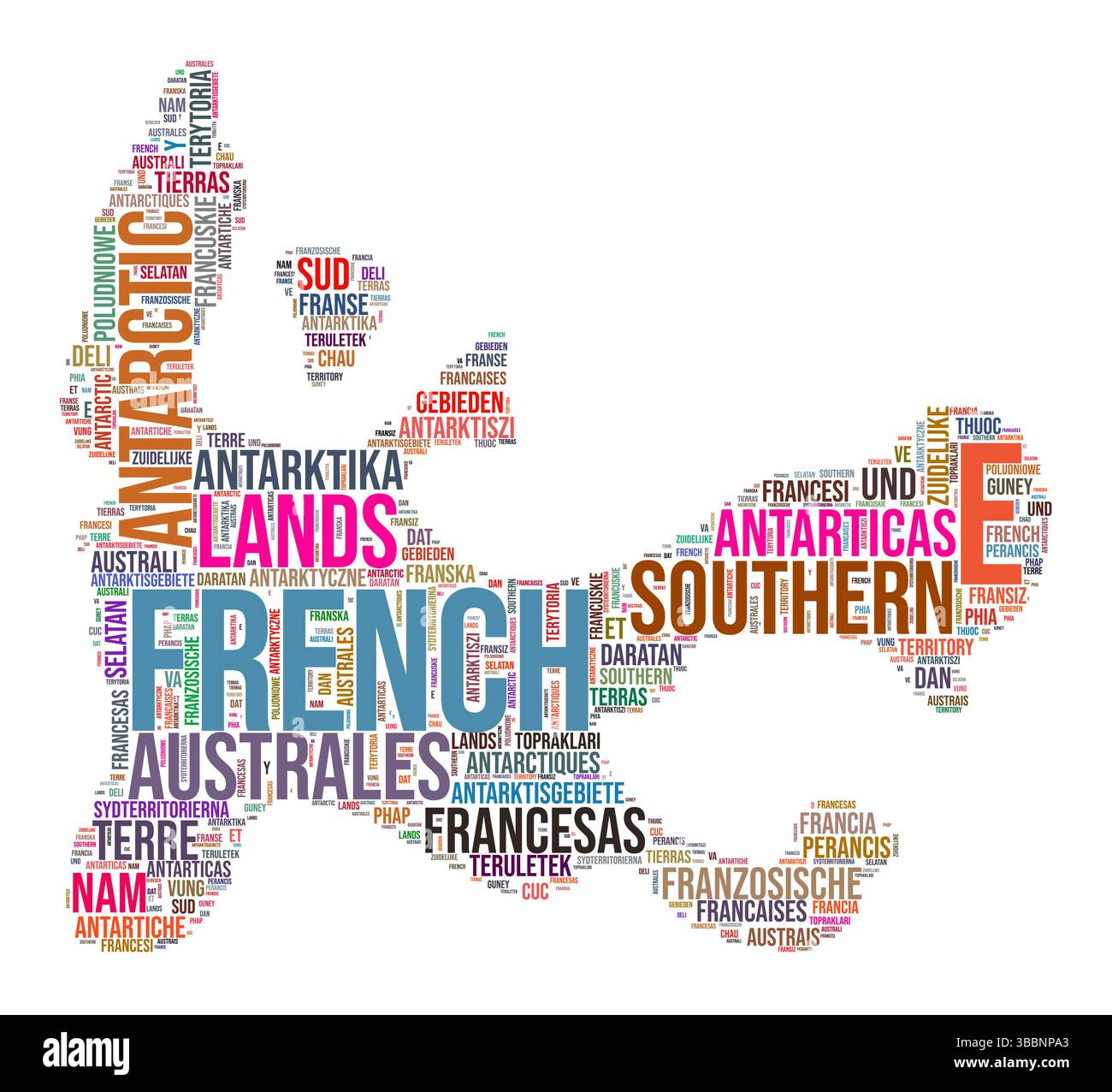TAAF country shape word cloud. Typography style country illustration ...