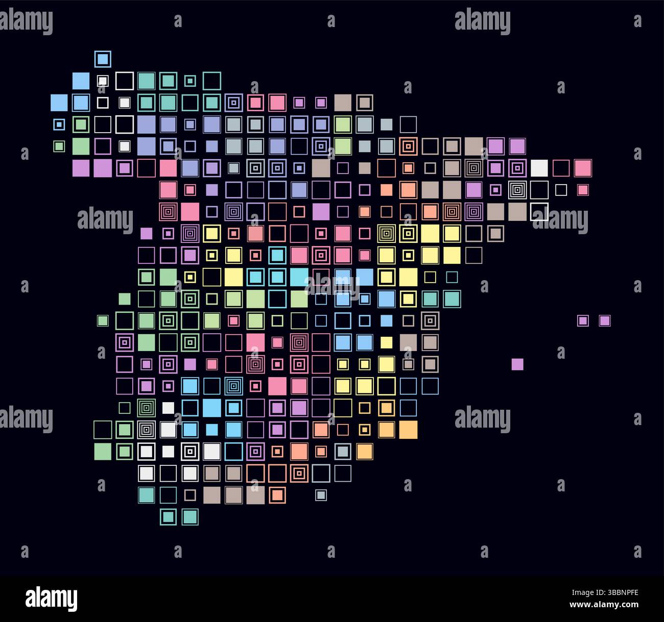 Spain, shape of the country built of colored cells. Digital style map ...