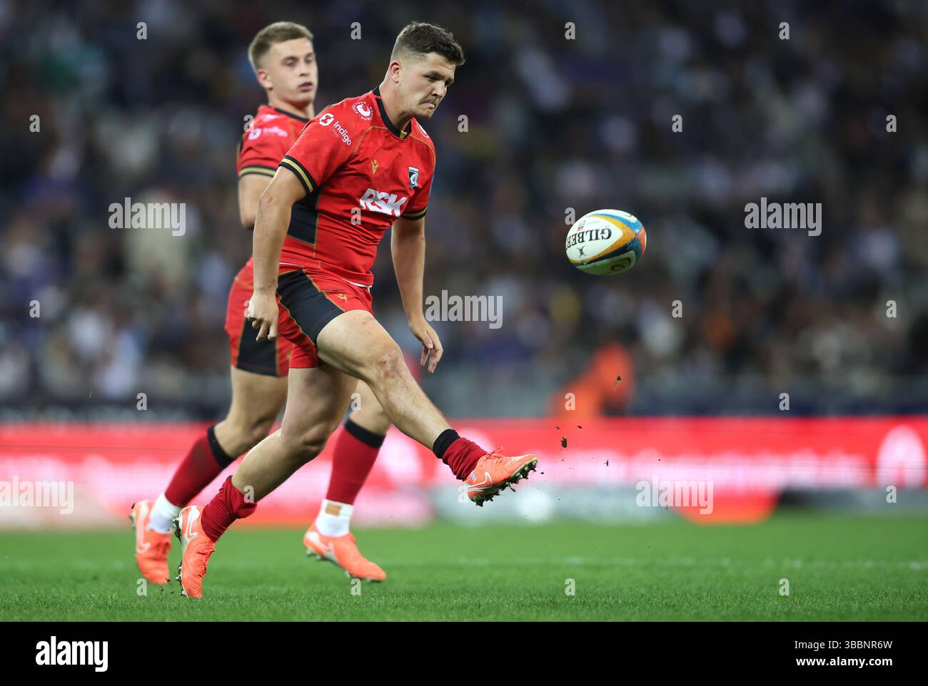 CAPE TOWN, SOUTH AFRICA - MAY 16: Callum Sheedy of Cardiff Rugby kicks cross field during the ...