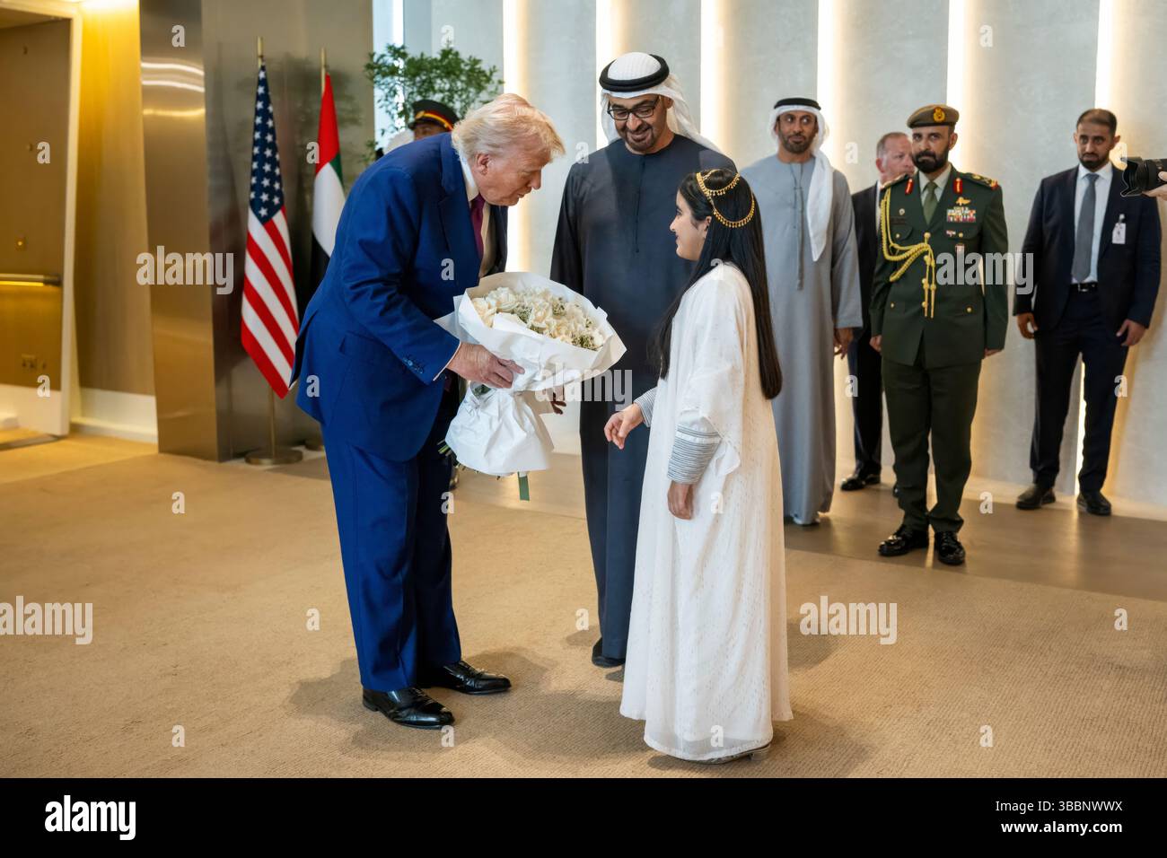 President Donald Trump greets UAE President Sheikh Mohamed bin Zayed Al ...