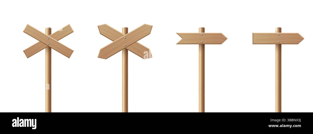 Vector Realistic Wooden Blank Sign Post Set. Realistic Road Signboard ...