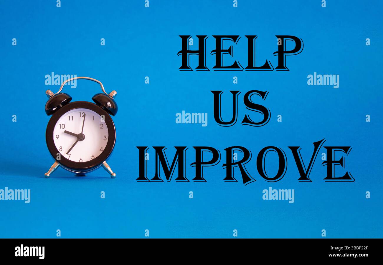 Help Us Improve symbol. Concept word Help Us Improve on Beautiful blue ...