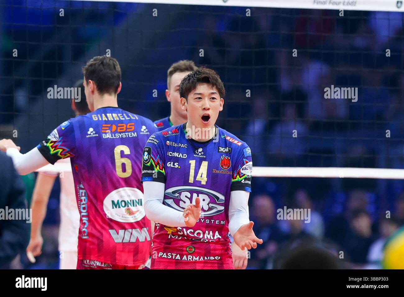 Lodz, Poland. 16th May 2025. CEV Champions League Volley Final Four semifinal match. SIR SIRCOMA ...