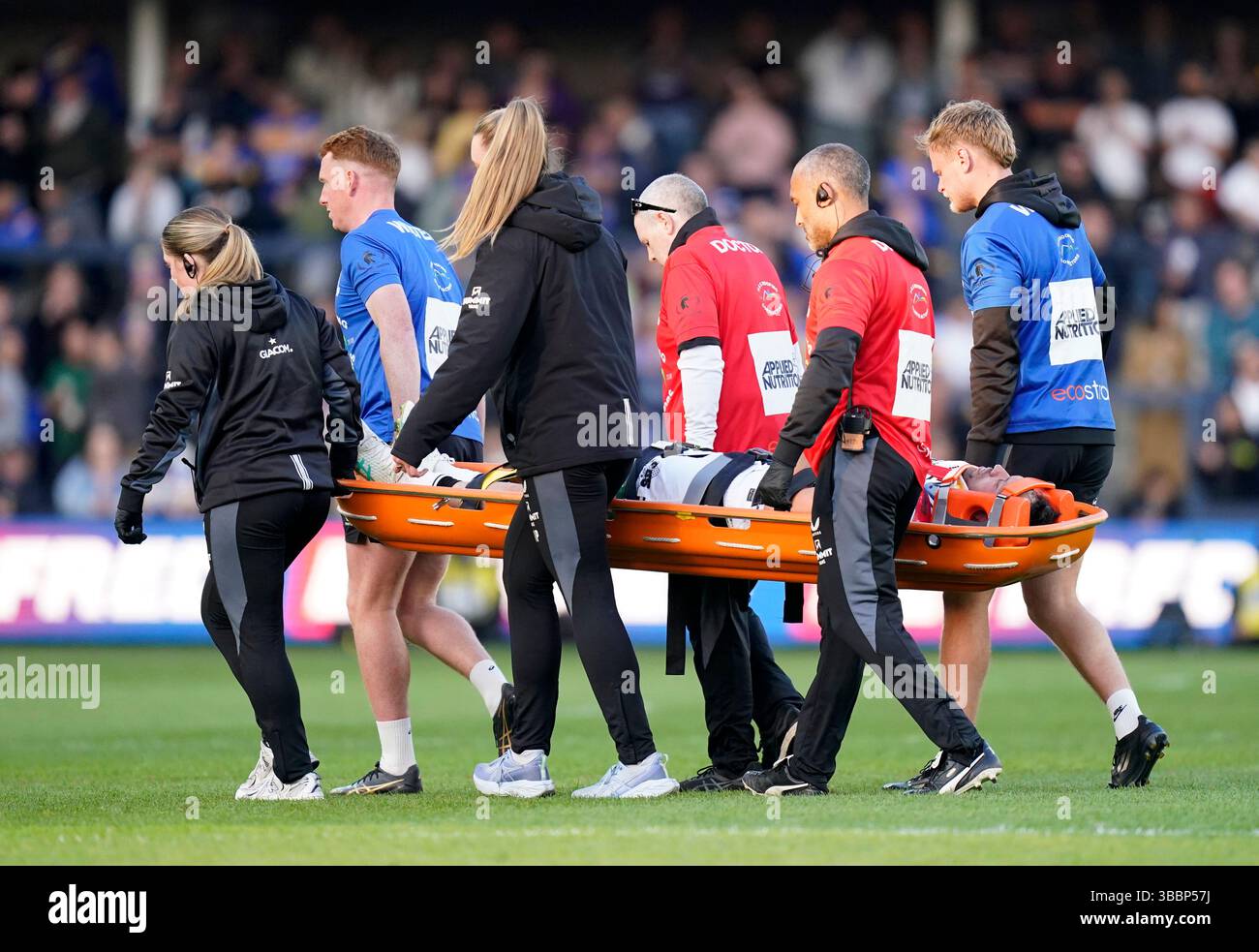 Hull's Jordan Rapana is stretchered off during the Betfred Super League ...