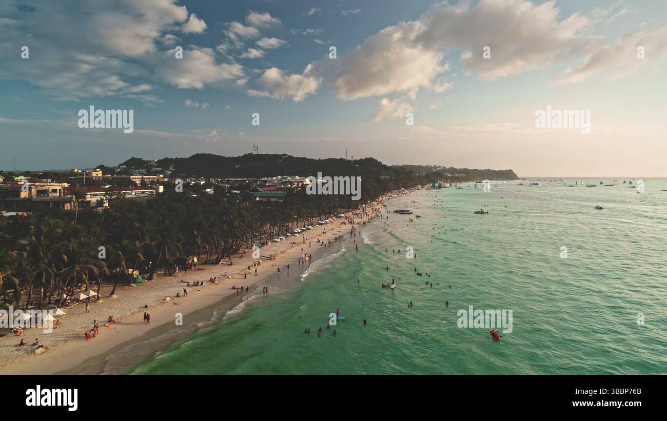 Aerial view of Cagban Beach in Boracay, Philippines during a vibrant ...