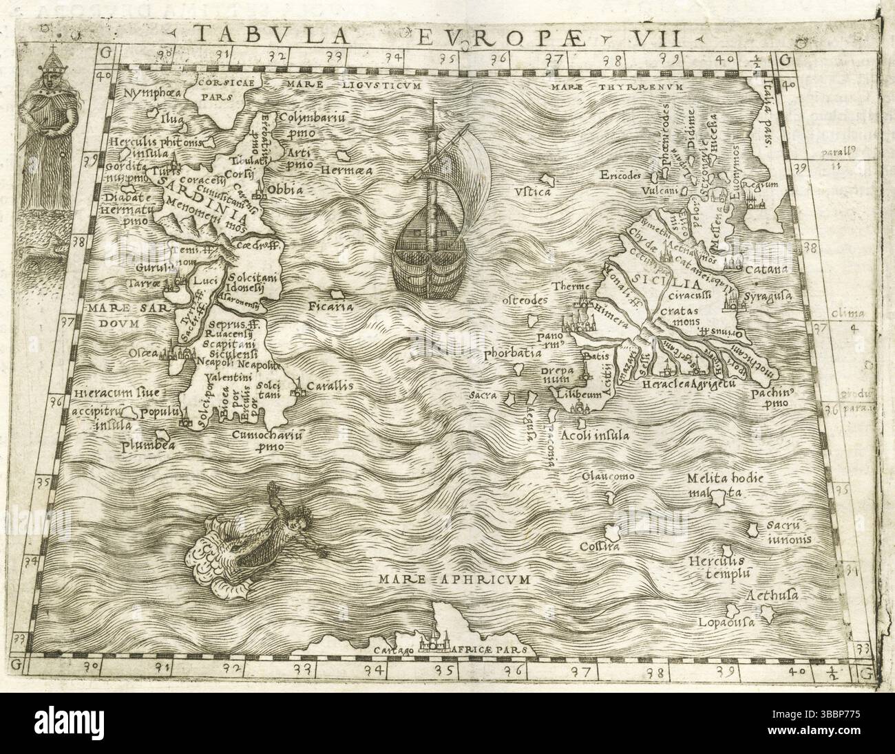 Italian Map of MALTA, SARDINIA and Sicily, 1548. by Giacomo Gastaldi ...