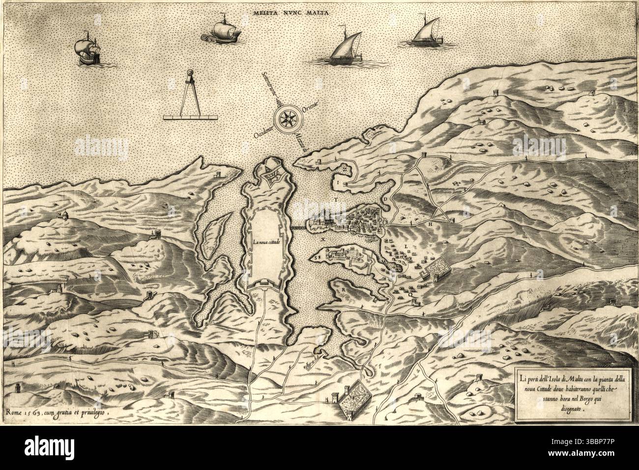 Italian Map of Malta from 1575 Stock Photo - Alamy