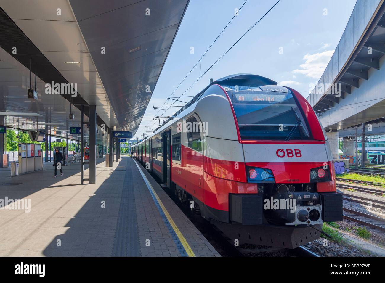railway station Wien-Stadlau, local train of ÖBB Vienna 22. Donaustadt ...