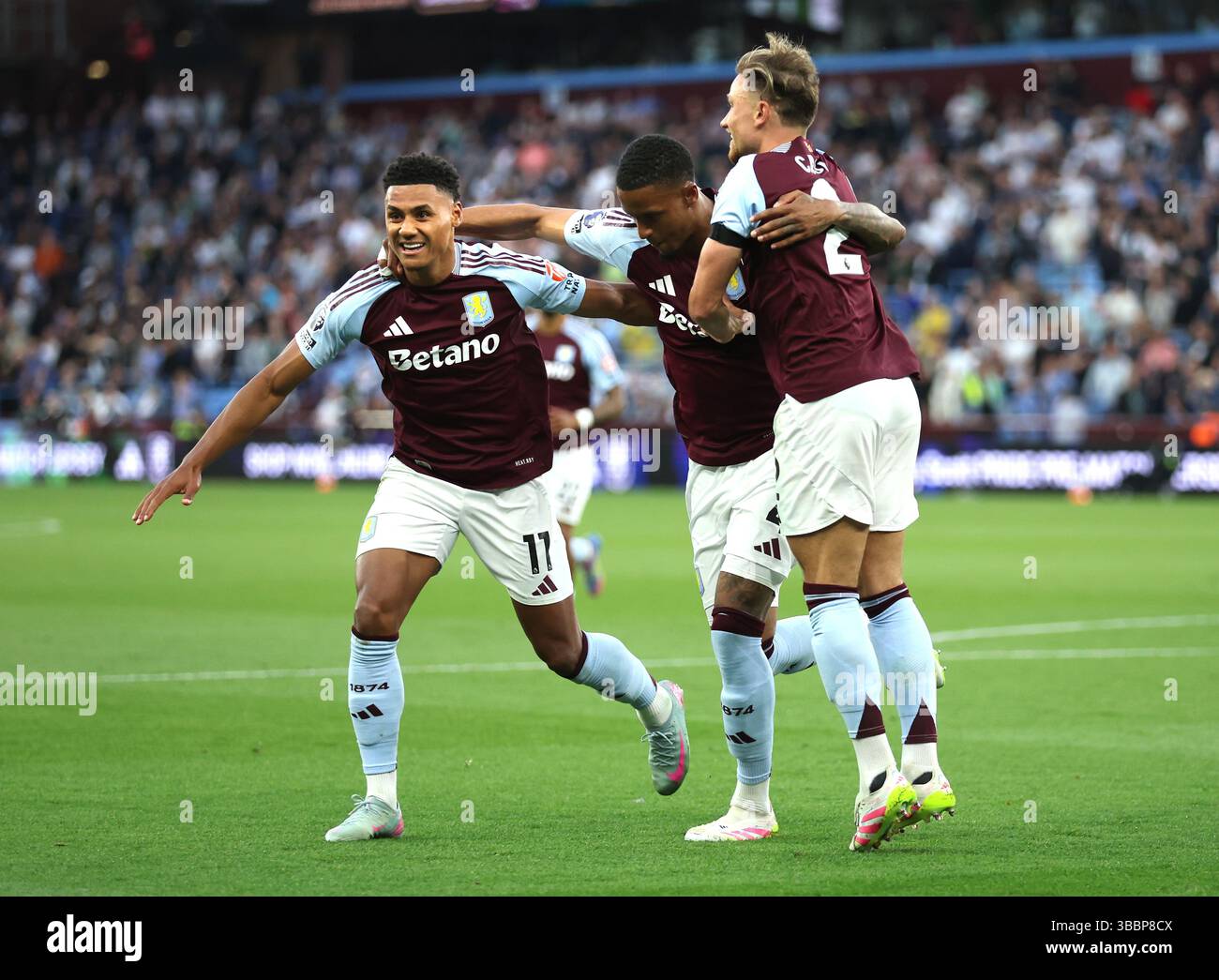 Aston Villa's Ezri Konsa (centre) celebrates scoring their side's first ...