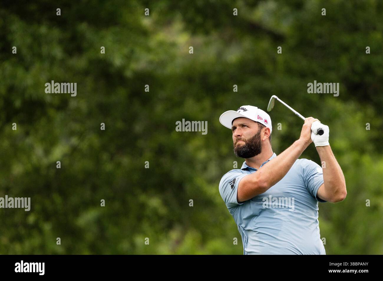 Captain Jon Rahm of Legion XIII hits his shot during the second round ...