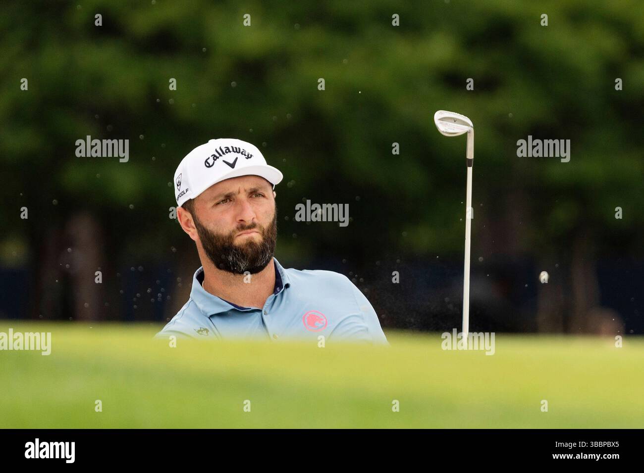 Captain Jon Rahm of Legion XIII hits his shot from a bunker on the ...