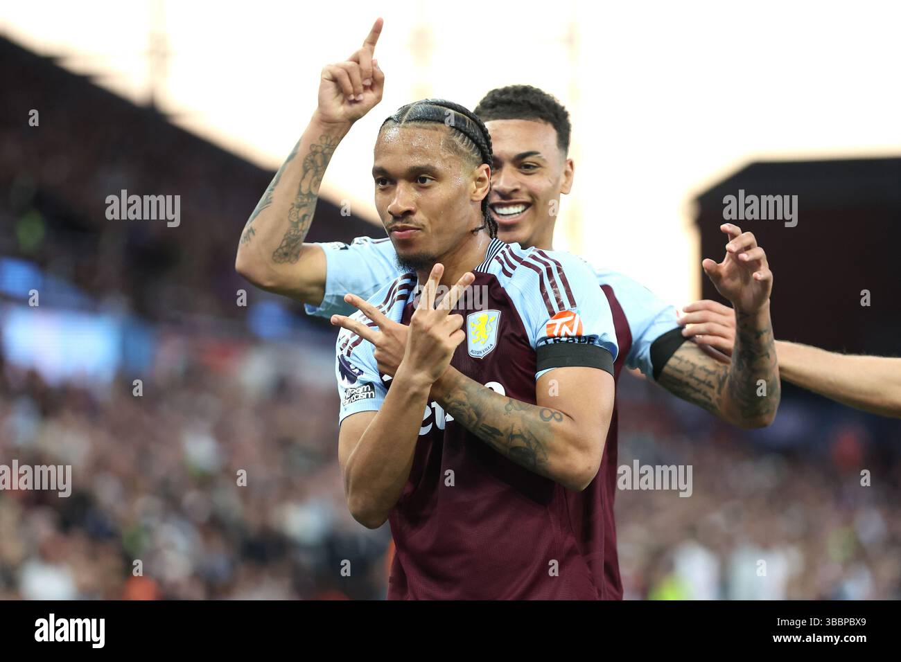 Aston Villa's Boubacar Kamara (centre) celebrates scoring their side's ...